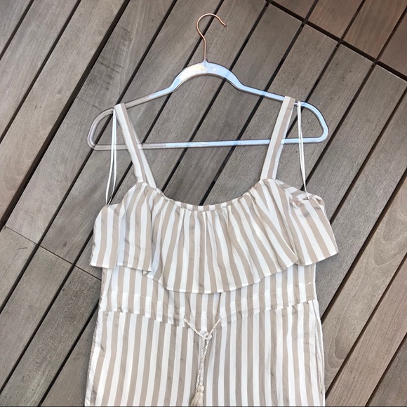 Zara | Pants & Jumpsuits | Zara Trf Collection Tan White Striped Jumper ...
